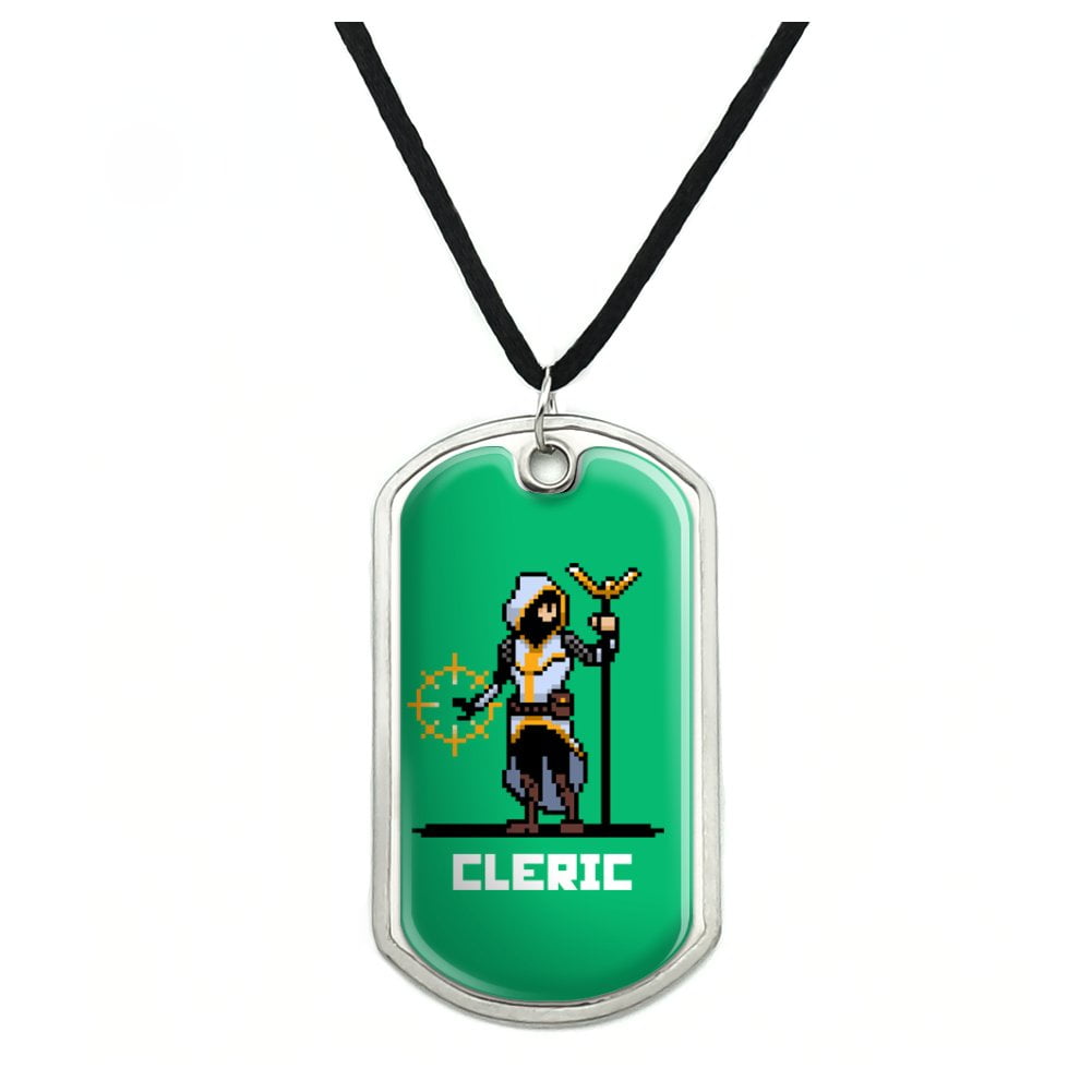 8-Bit Retro Pixel Cleric Priest Healer Games RPG Military Dog Tag ...
