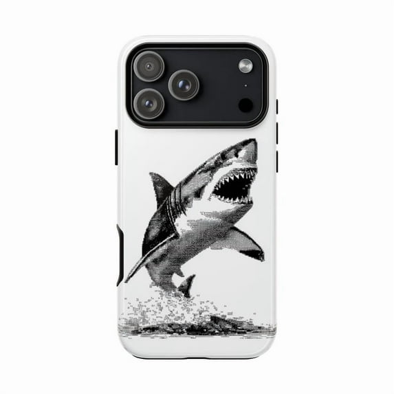 8 Bit Shark Minimalist Gray Pixel Retro iPhone Case with iPhone 17 to ...