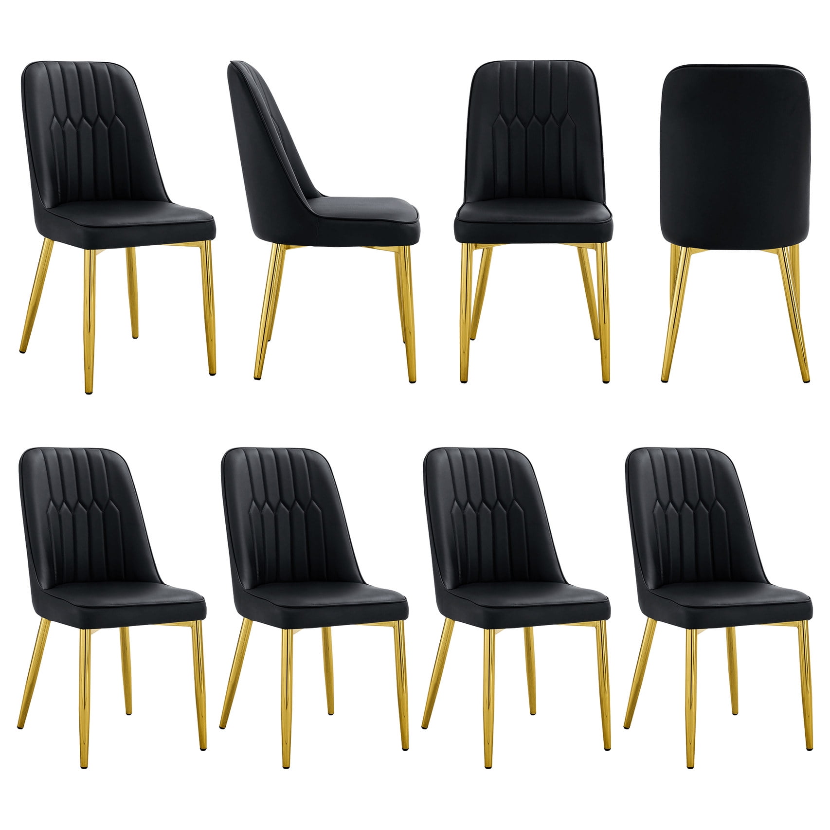 8 Black PU Chairs with Gold Legs, Ergonomic Posture, 13.56 lb ...