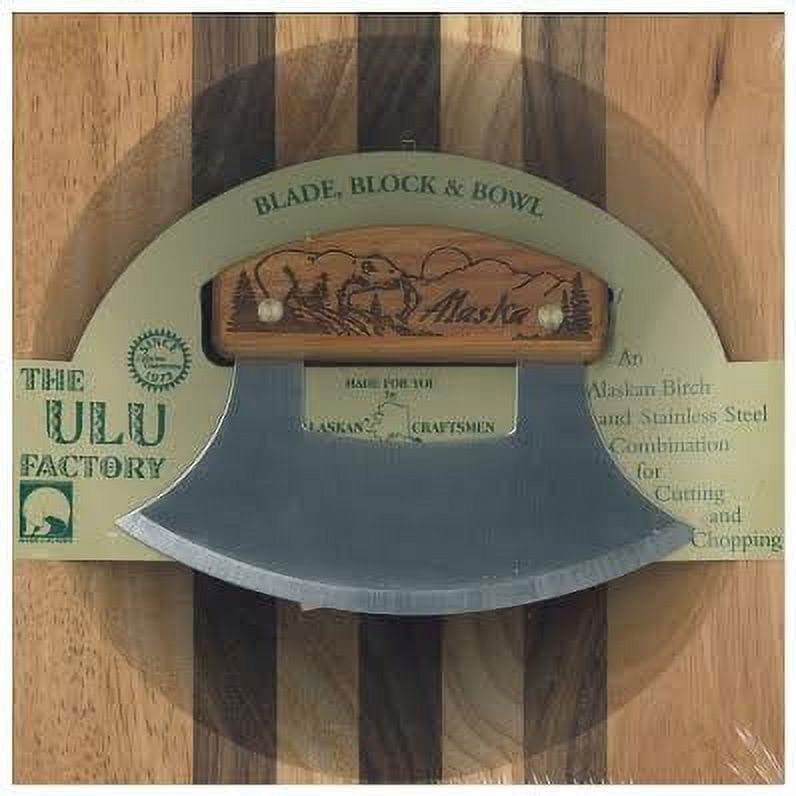 8" Block Ulu Bowl Set Birch Handle Bear & Mountains, 6.25" Inupiat ...