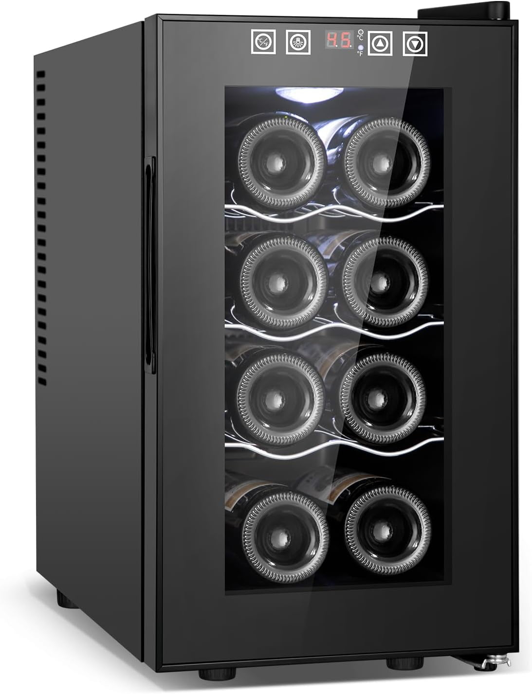 8 Bottles Wine Fridge, Wine Cellar with Low-E Tempered Glass Door, LED ...