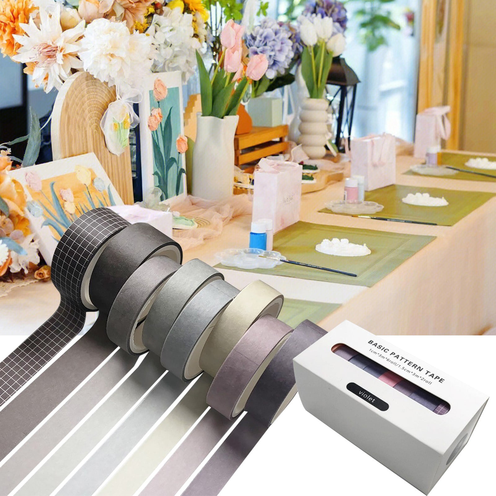 8 /Box Washi Tape Adhesive Convenient Solid Colors Decorative Students ...