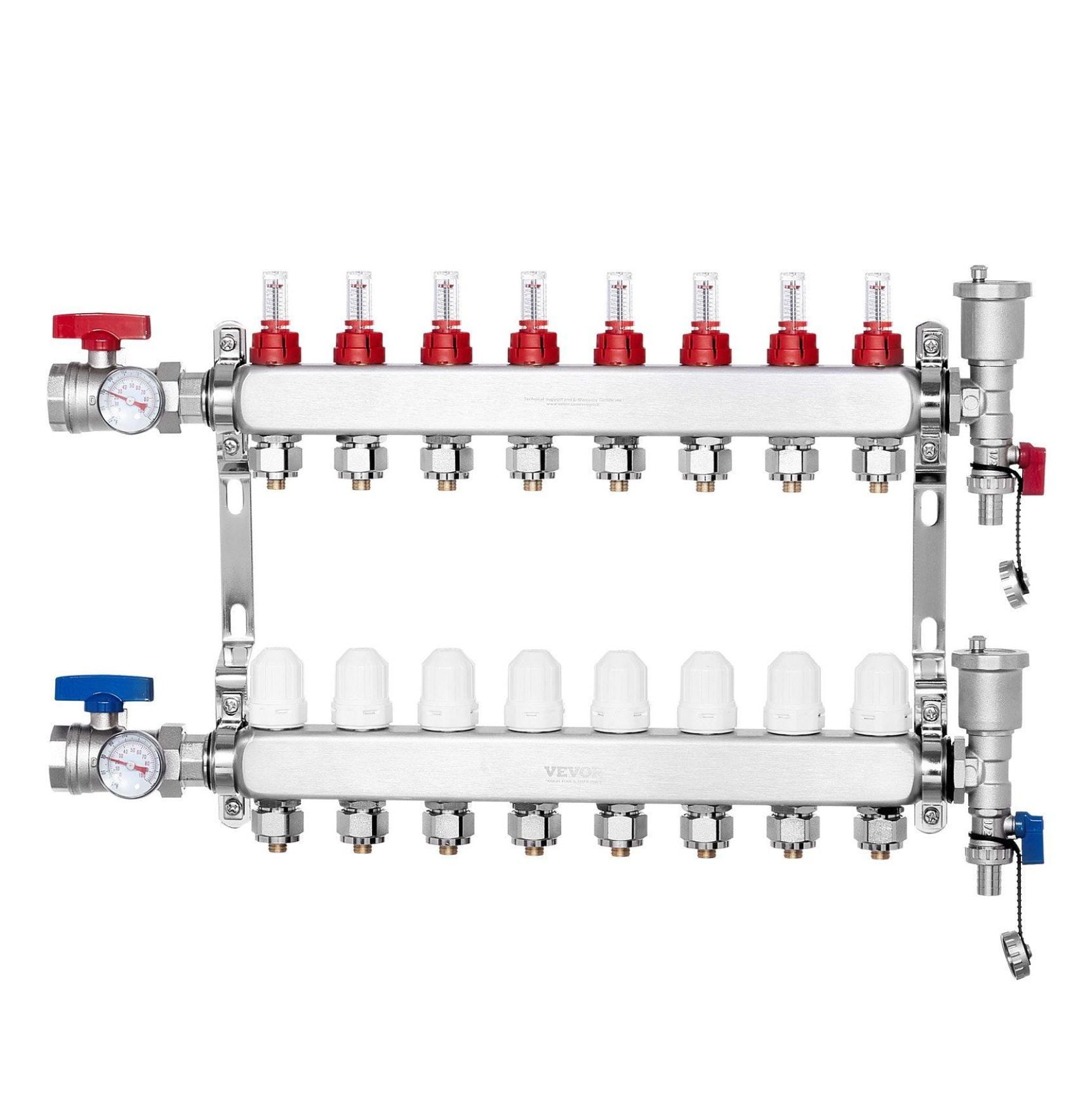 8-Branch PEX Manifold, 1/2" Radiant Floor Heating Manifold, Stainless ...