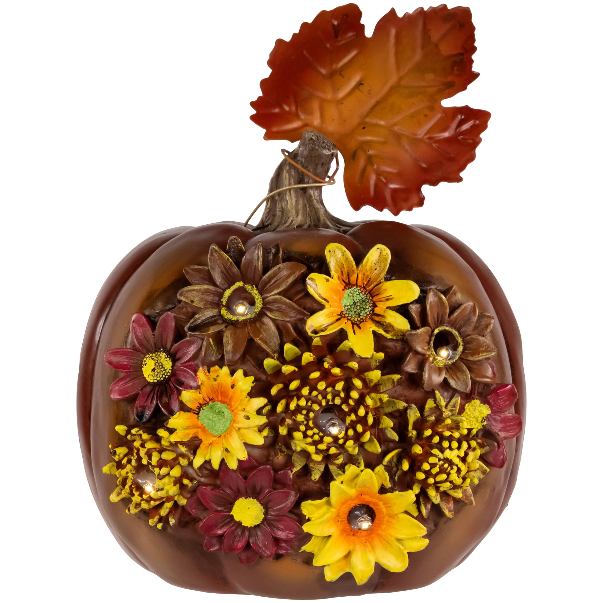 Northlight LED Lighted Solar Powered Floral Fall Harvest Pumpkin ...
