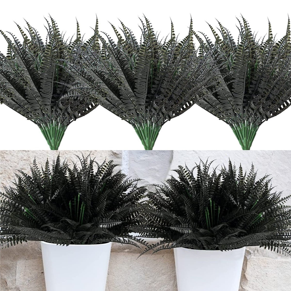 8 Bundle Artificial Boston Ferns, Fake Black Fern Plants Greenery ...