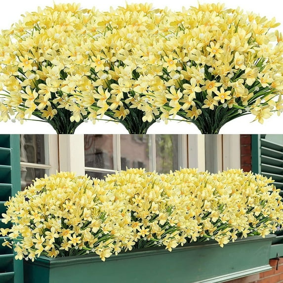 8 Bundles Artificial Daffodils Flower Fake Artificial Greener Faux ...