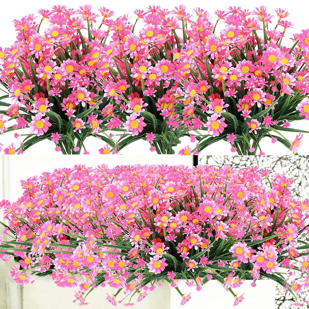 8 Bundles Artificial Daisies Flowers Outdoor UV Resistant Fake Foliage ...