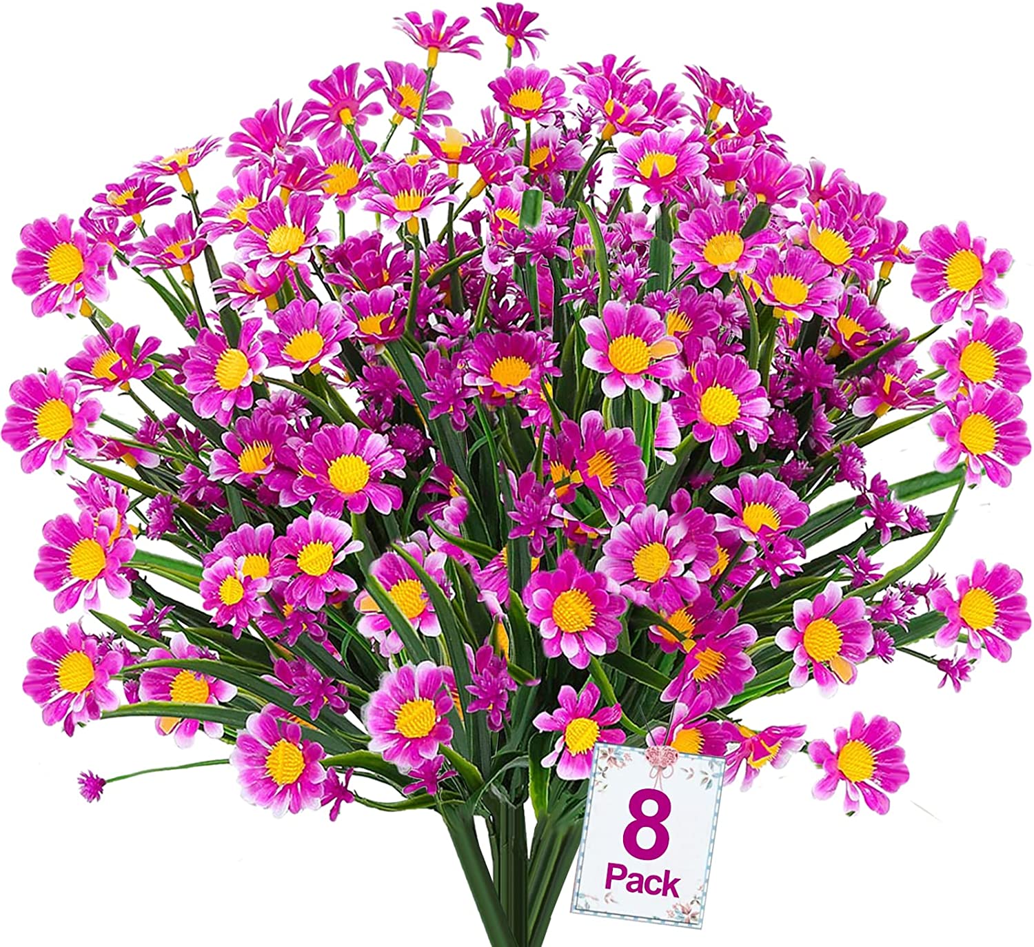 8 Bundles Artificial Daisies Flowers, UV Resistant Faux Flowers, Fake ...