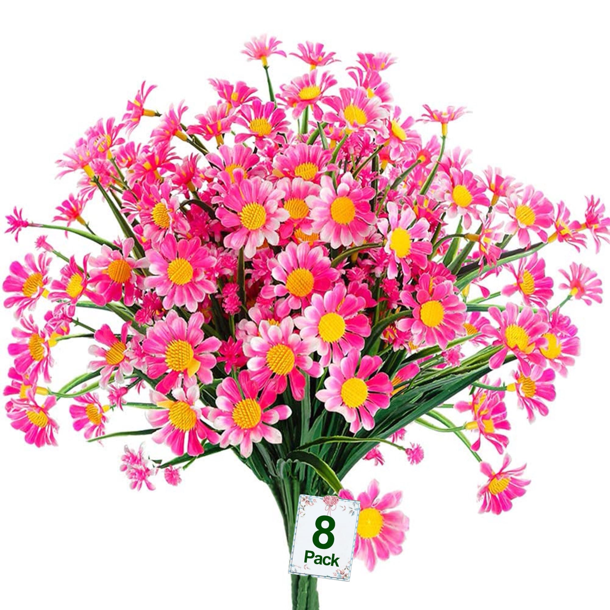 8 Bundles Artificial Daisy Flowers Outdoor Spring Summer Decoration UV ...