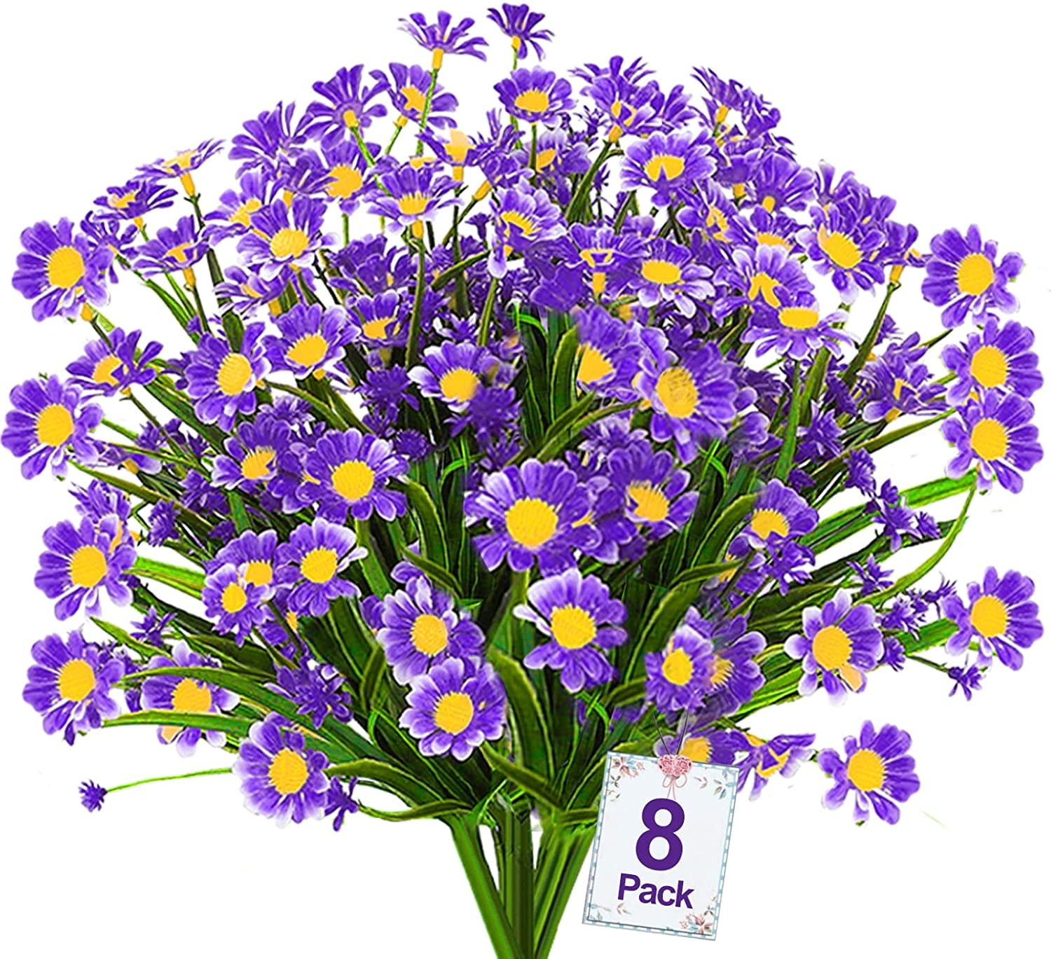8 Bundles Artificial Daisy Flowers Outdoor Spring Summer Decoration UV ...