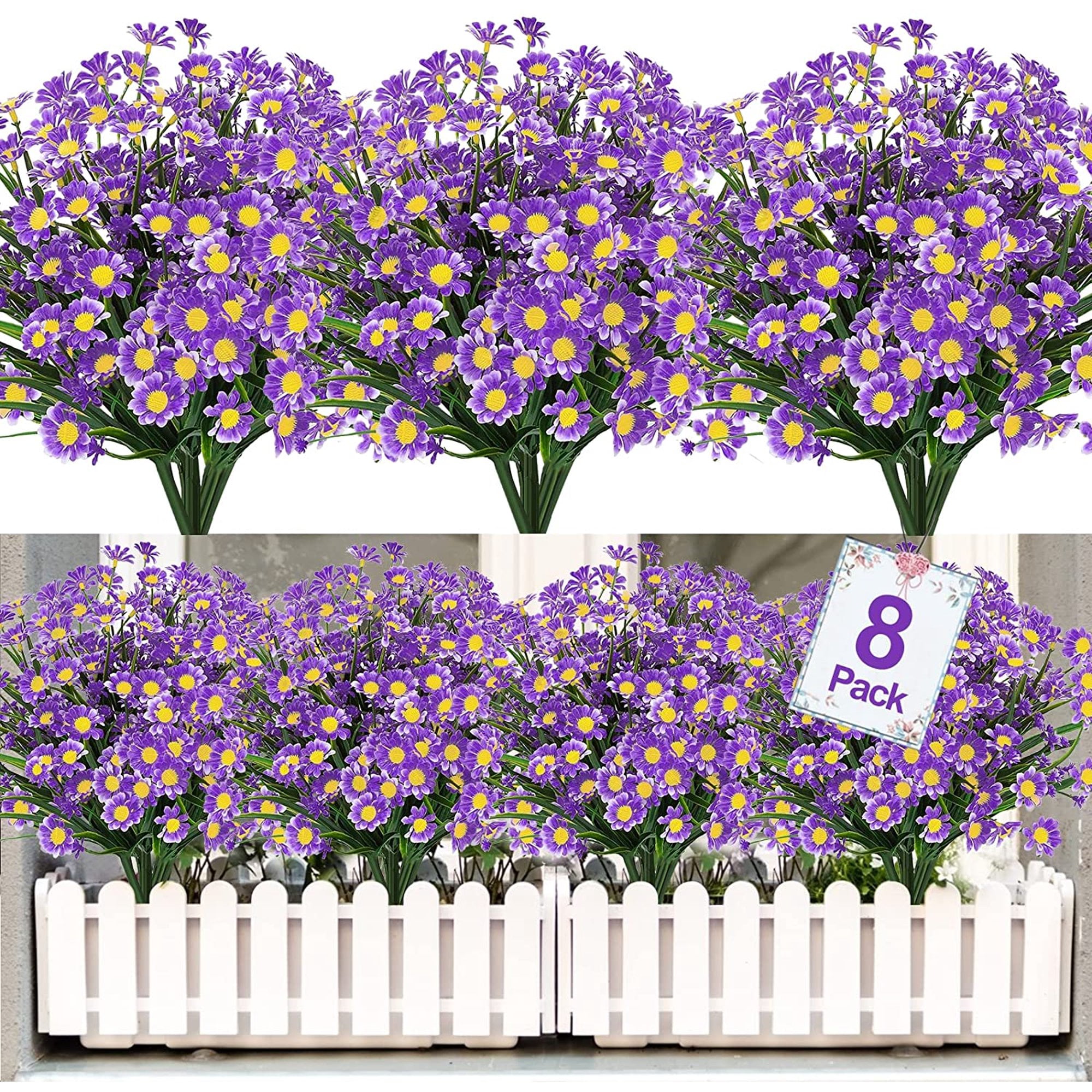 8 Bundles Artificial Daisy Flowers Outdoor UV Resistant Flowers Shrubs ...
