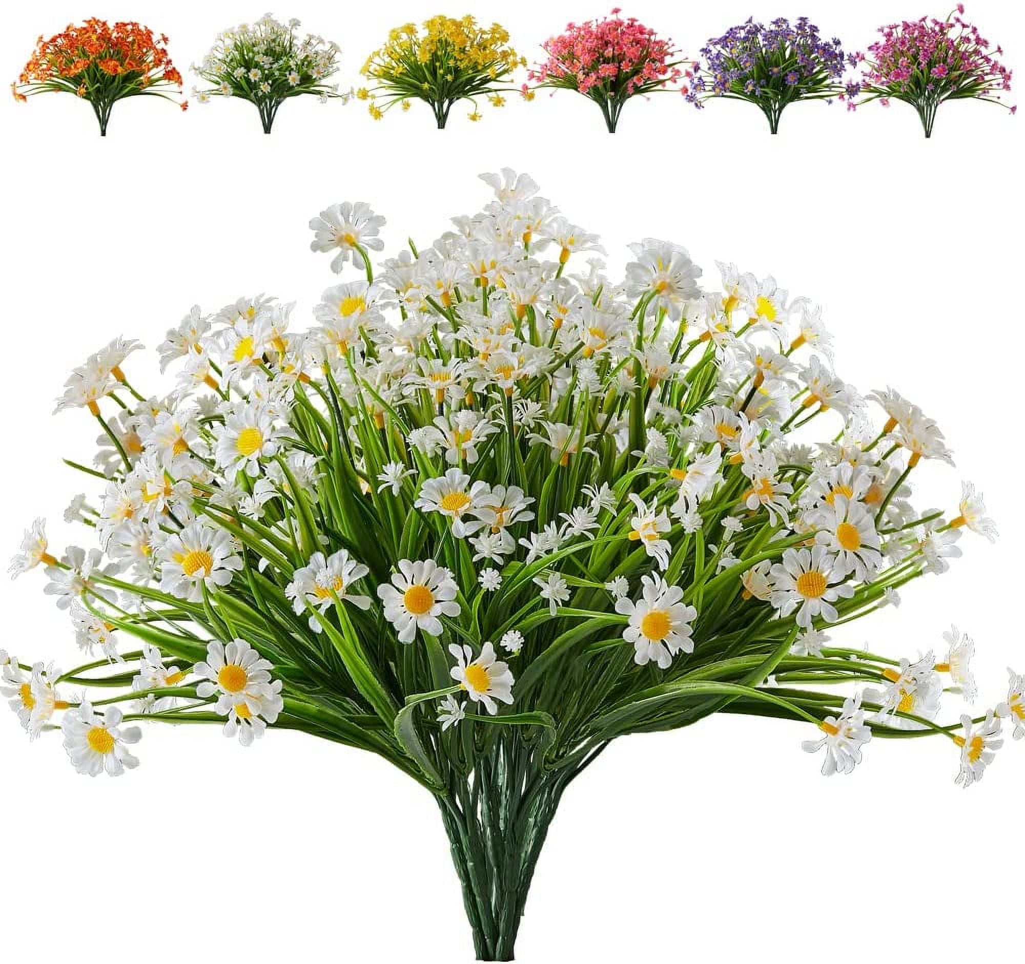 8 Bundles Artificial Daisy Flowers Outdoor UV Resistant Flowers Shrubs ...
