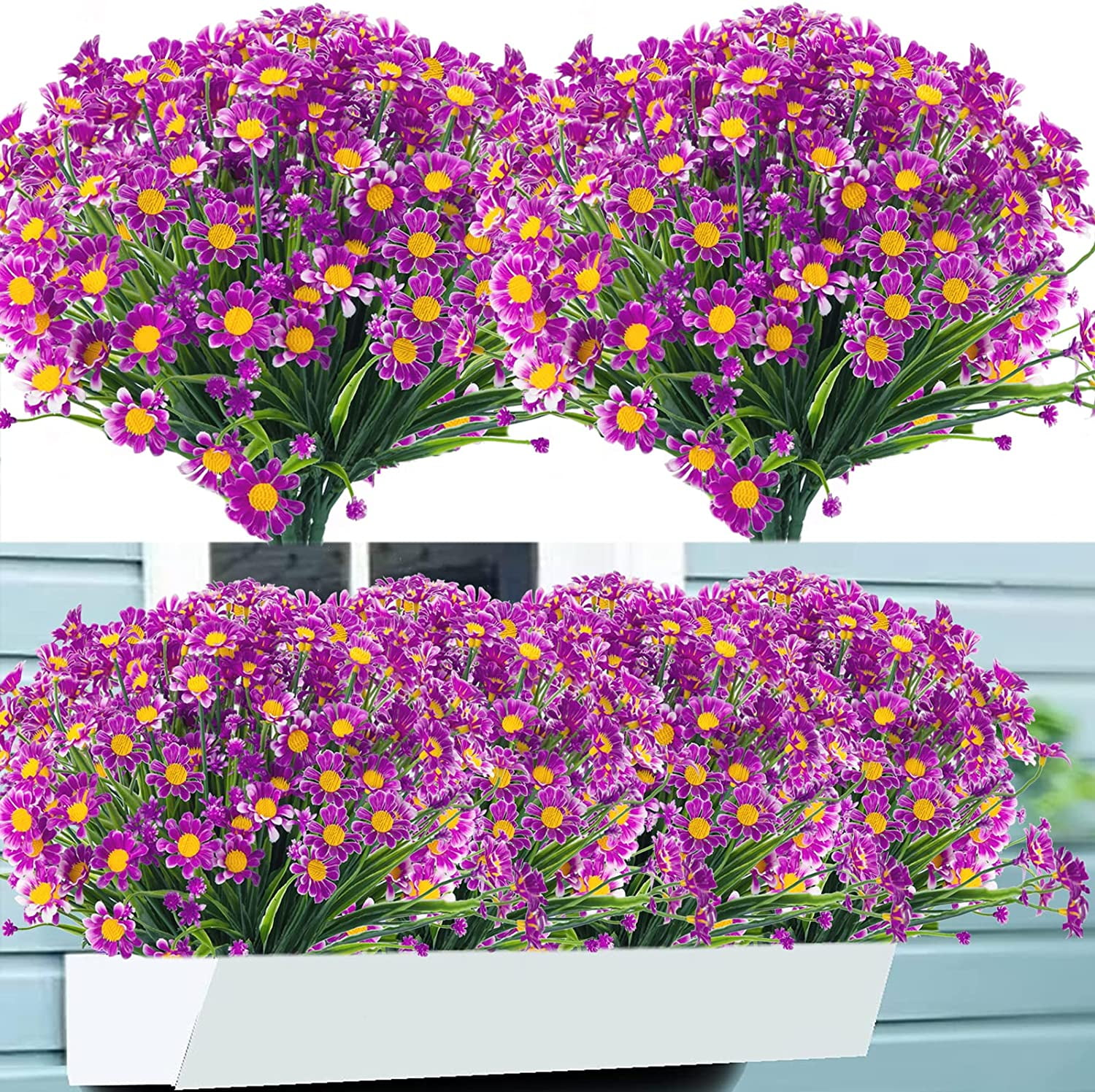 8 Bundles Artificial Daisy Flowers Outdoor UV Resistant Flowers Shrubs ...