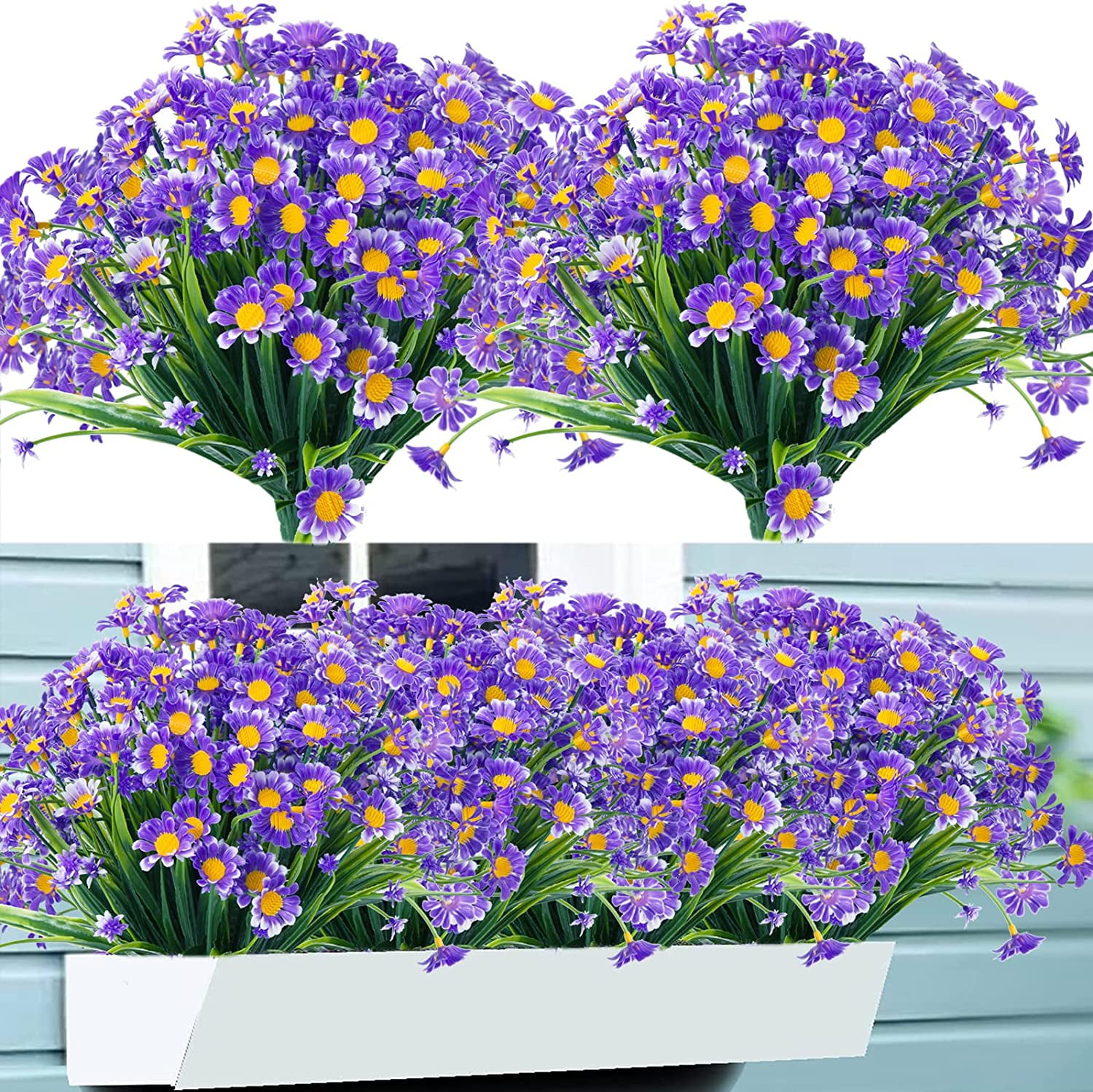 8 Bundles Artificial Daisy Flowers Outdoor UV Resistant Flowers Shrubs ...