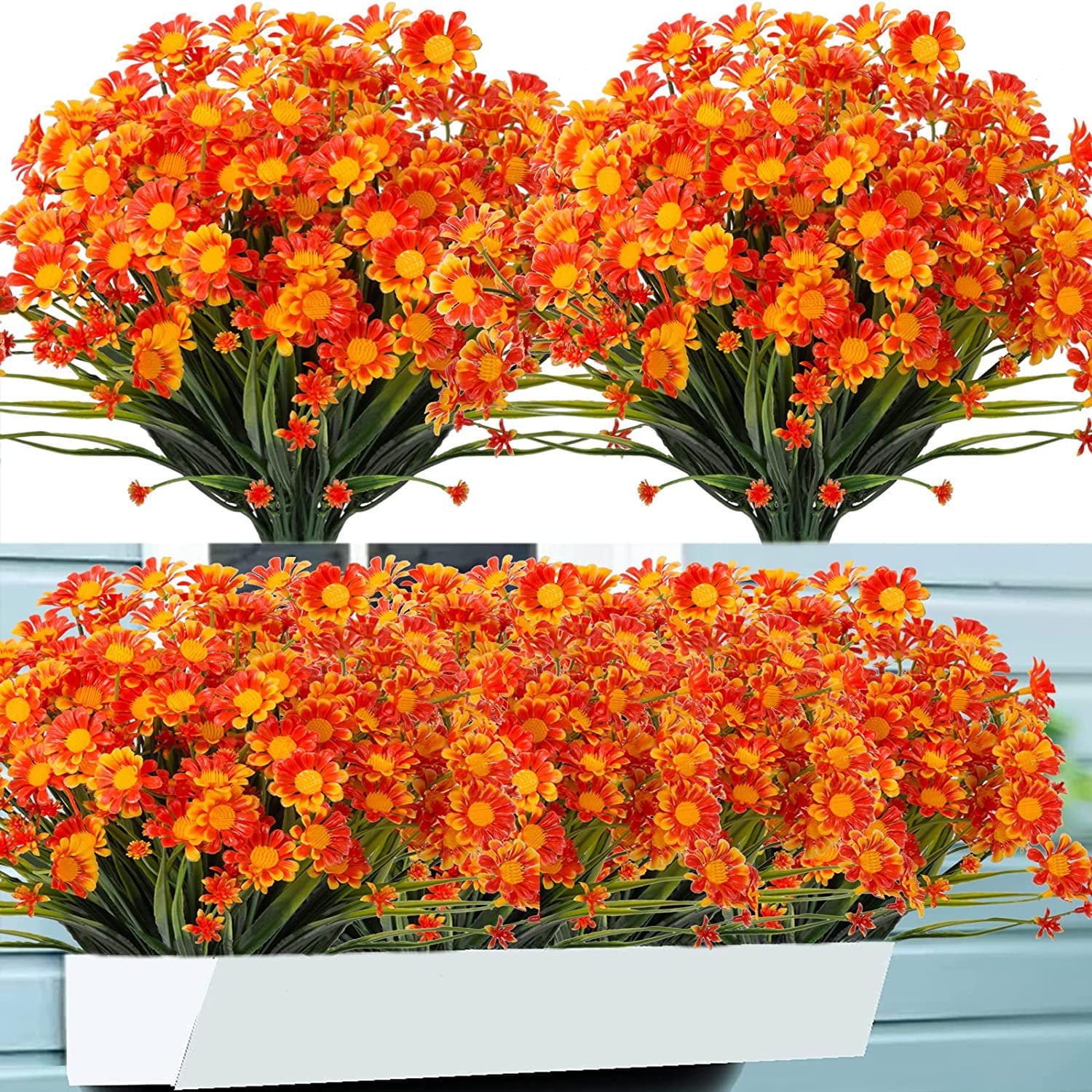 8 Bundles Artificial Daisy Mums Flowers Outdoor Fake Fall Flowers for ...