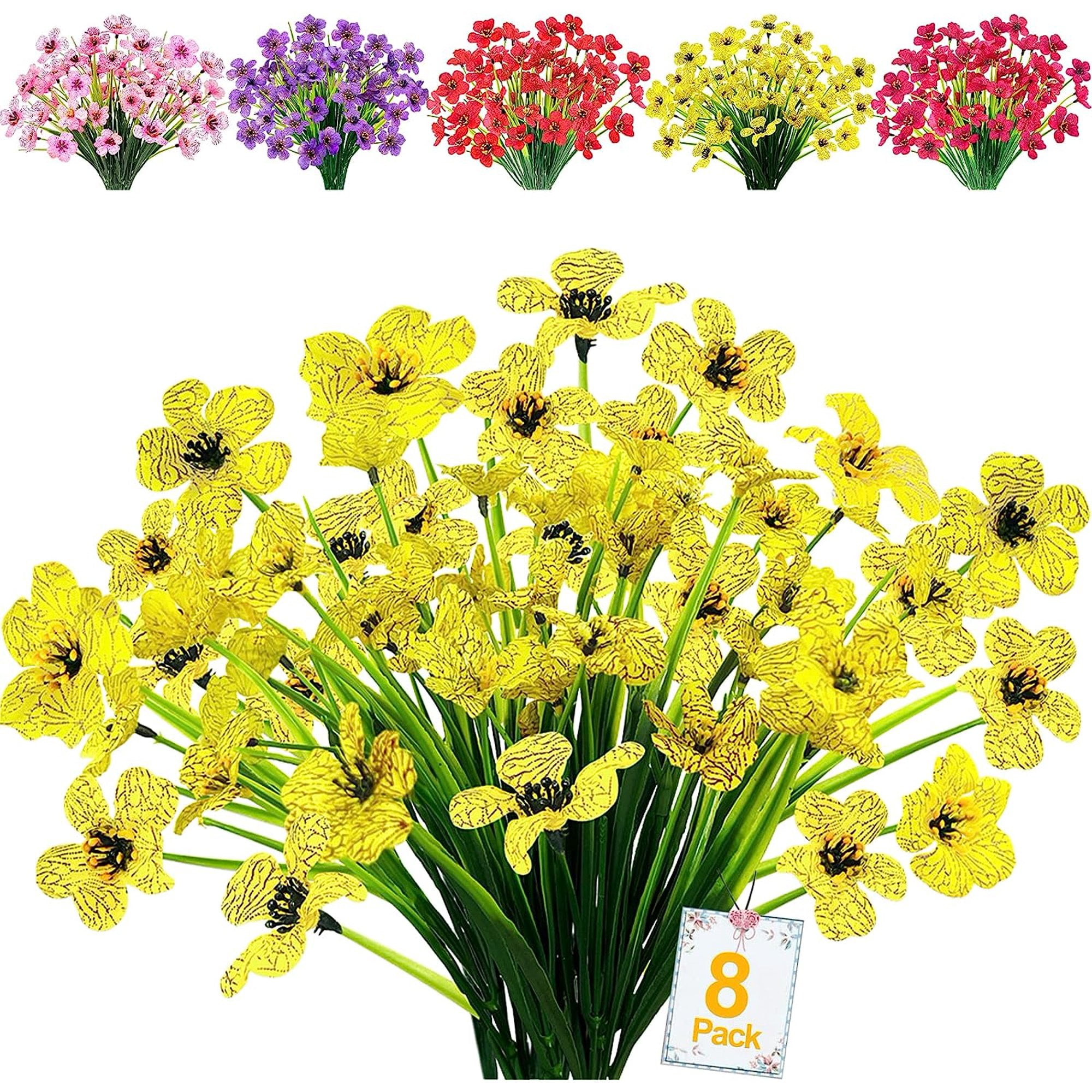 8 Bundles Artificial Fake Flowers Outdoor Silk Flower UV Resistant ...