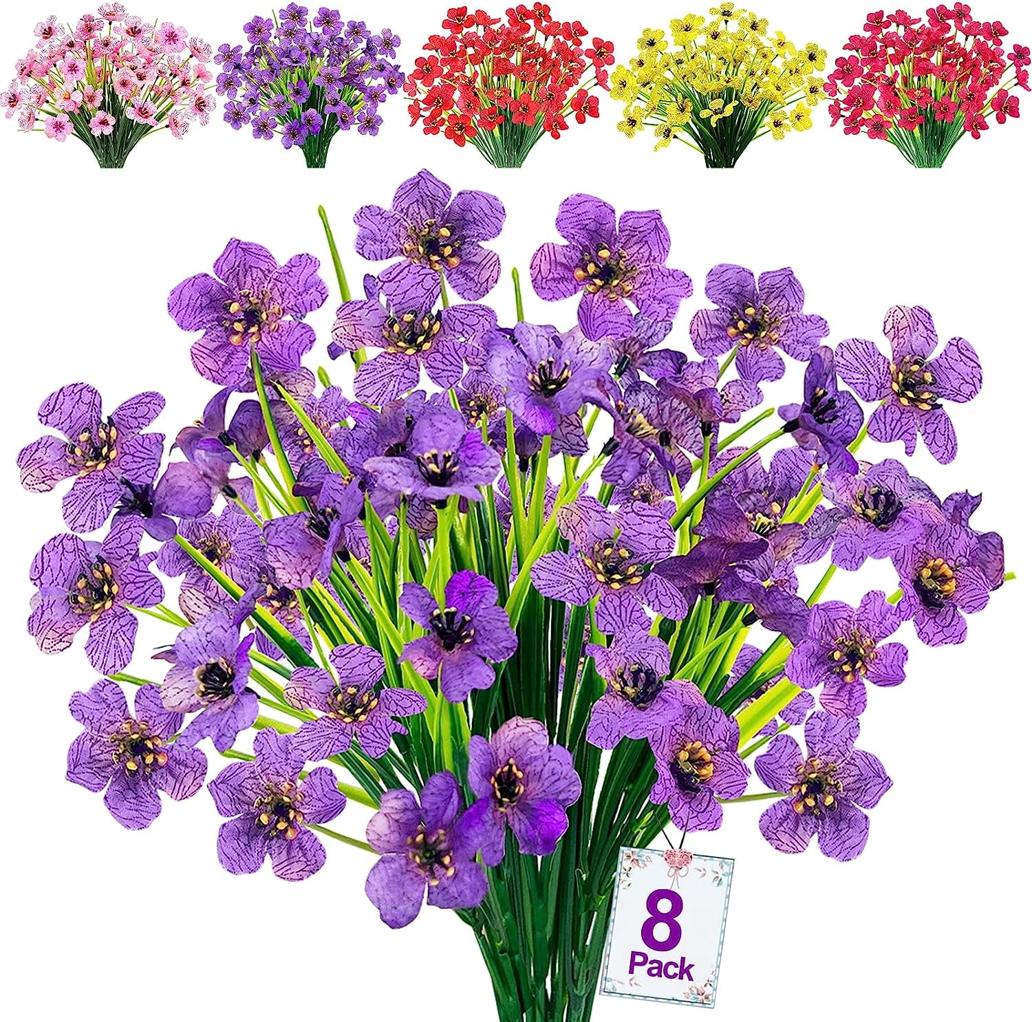 8 Bundles Artificial Fake Flowers Outdoor Silk Flower UV Resistant ...