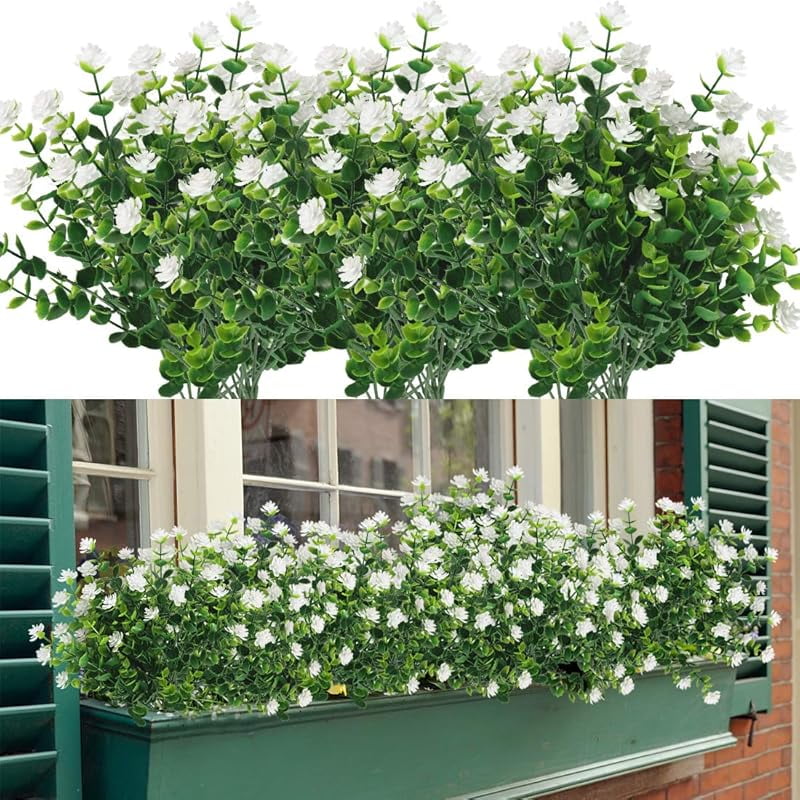 8 Bundles Artificial Flowers, Fake Artificial Greenery UV Resistant No ...