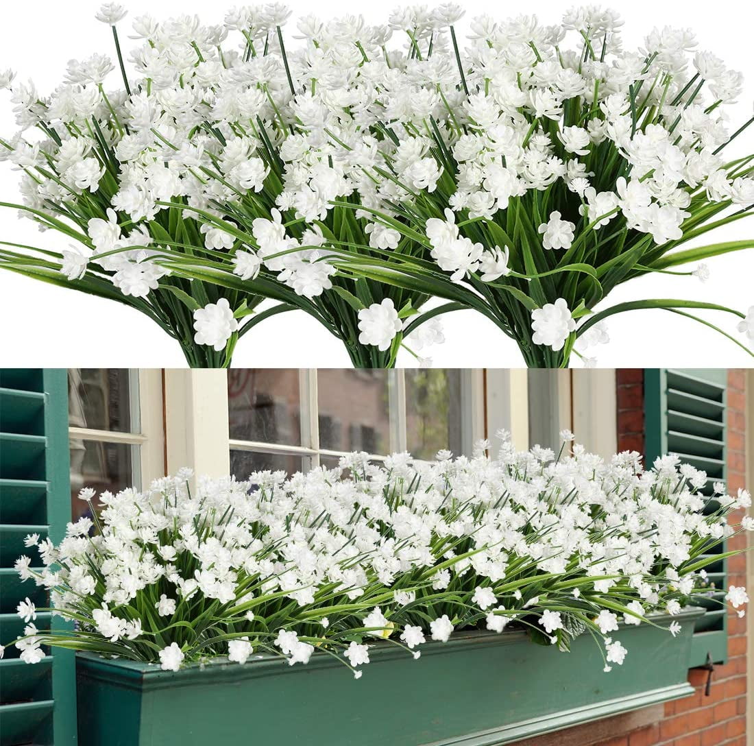 8 Bundles Artificial Flowers, Fake Artificial Greenery UV Resistant No ...