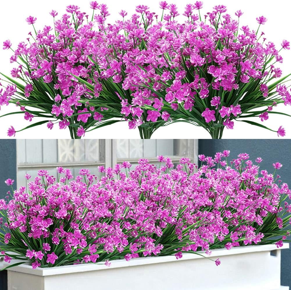 8 Bundles Artificial Flowers Fake Boxwood Shrubs UV Resistant No Fade ...