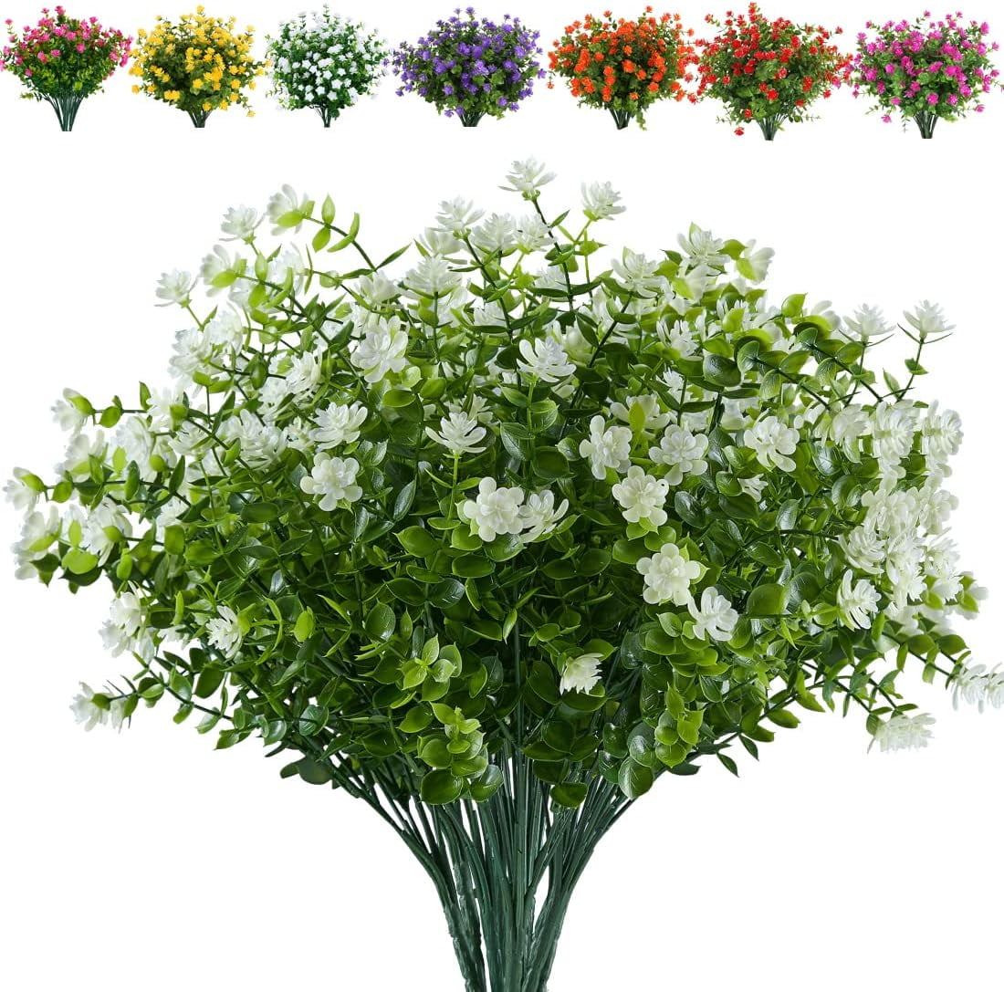 8 Bundles Artificial Flowers Fake Boxwood Shrubs UV Resistant Faux ...