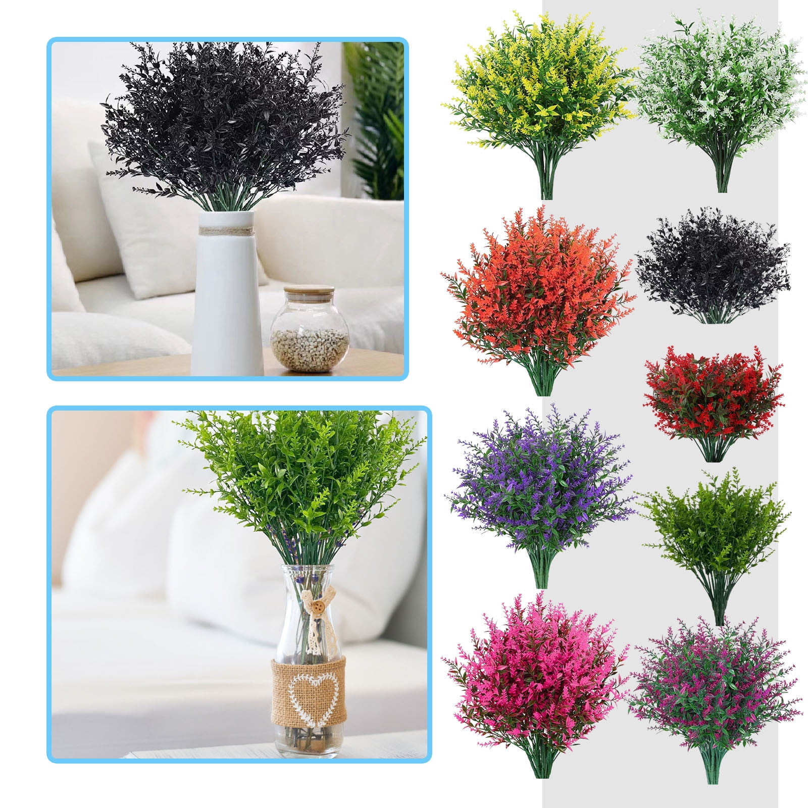8 Bundles Artificial Flowers Fake Outdoor Plants Faux Lavender Flower ...