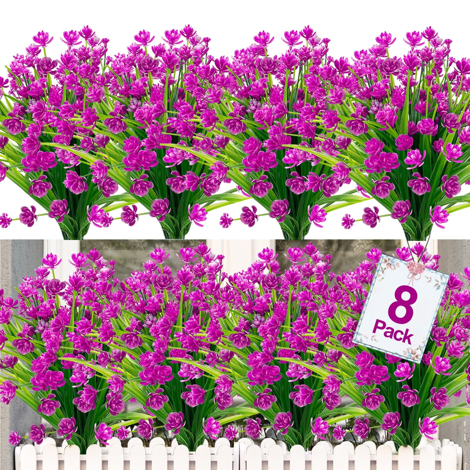8 Bundles Artificial Flowers Outdoor, Plastic Faux Flowers Plants UV ...