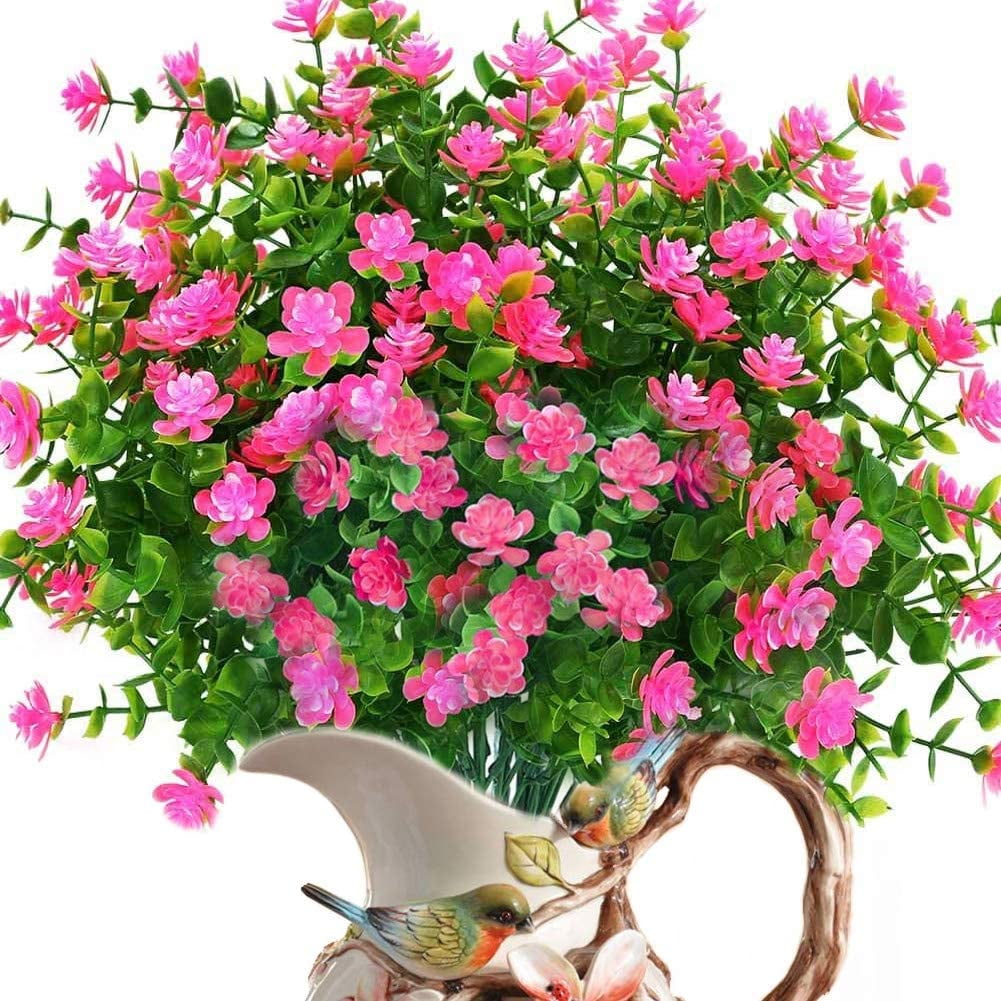 8 Bundles Artificial Flowers Outdoor UV Resistant Fake Plastic Camellia Flowers Faux Greenery ...