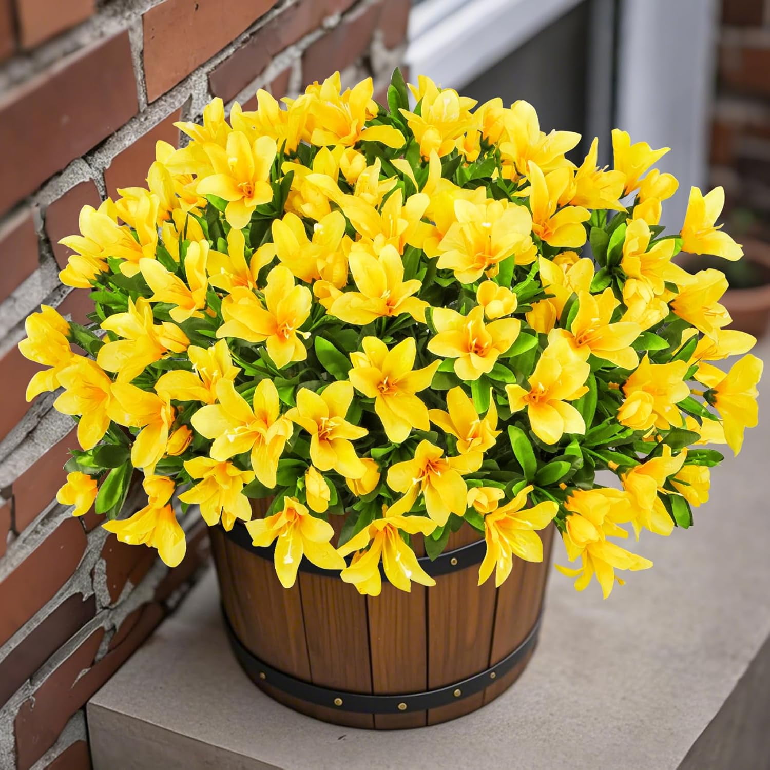 8 Bundles Artificial Flowers for Outdoors, Fake Silk Flowers Azalea ...