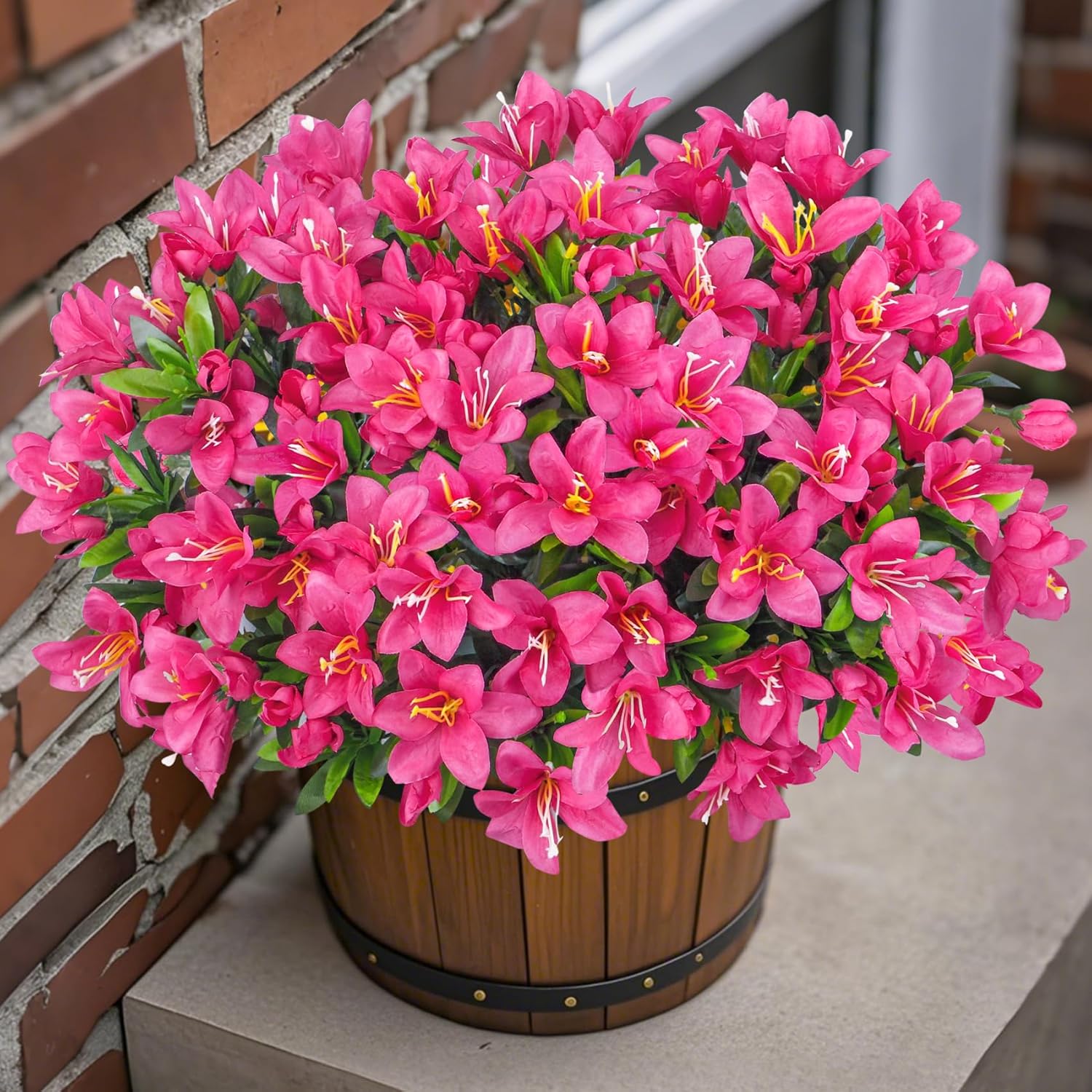 8 Bundles Artificial Flowers for Outdoors, Fake Silk Flowers Azalea ...