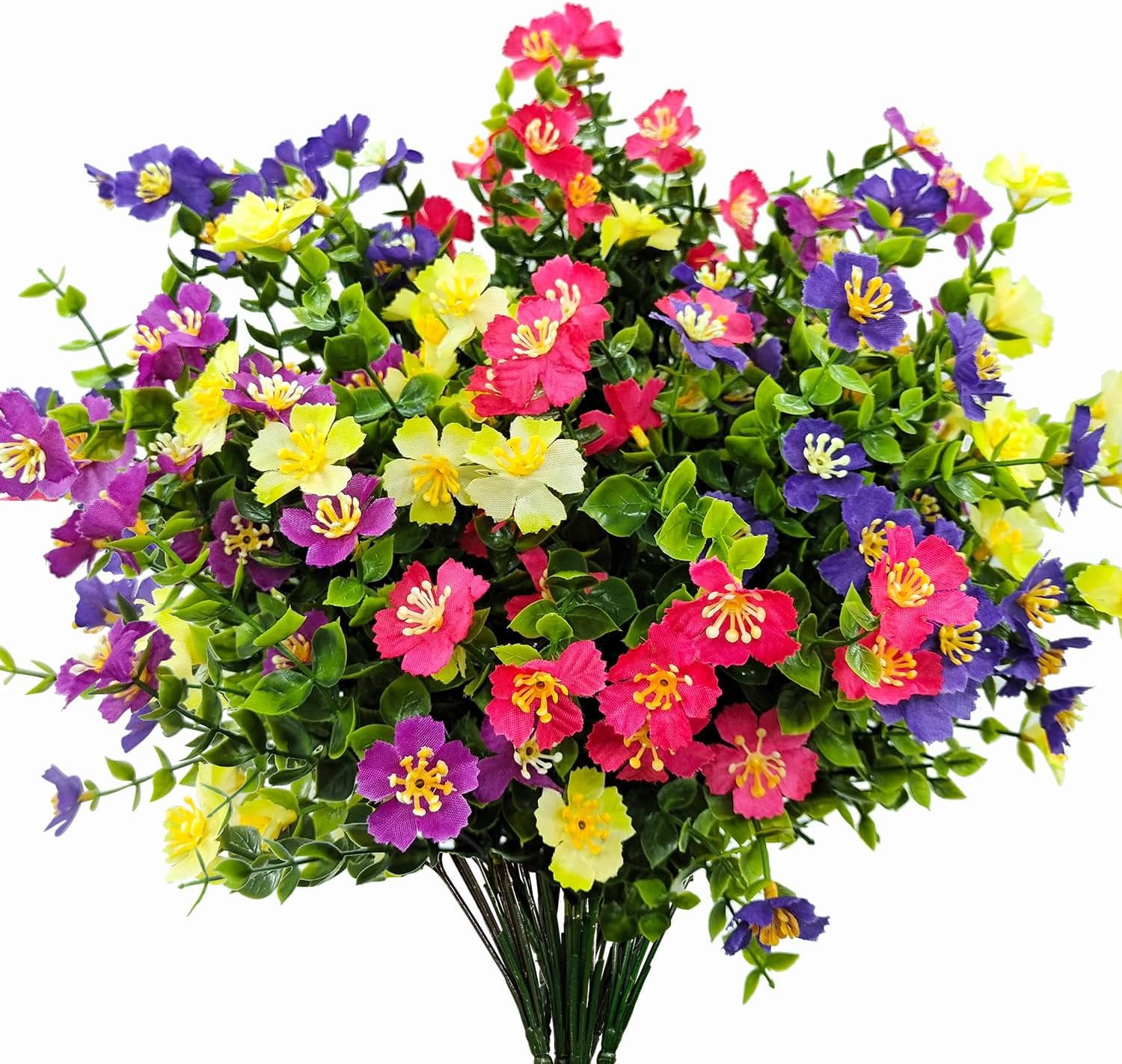8 Bundles Artificial Flowers Outdoors UV Resistant Fake Plastic Silk ...