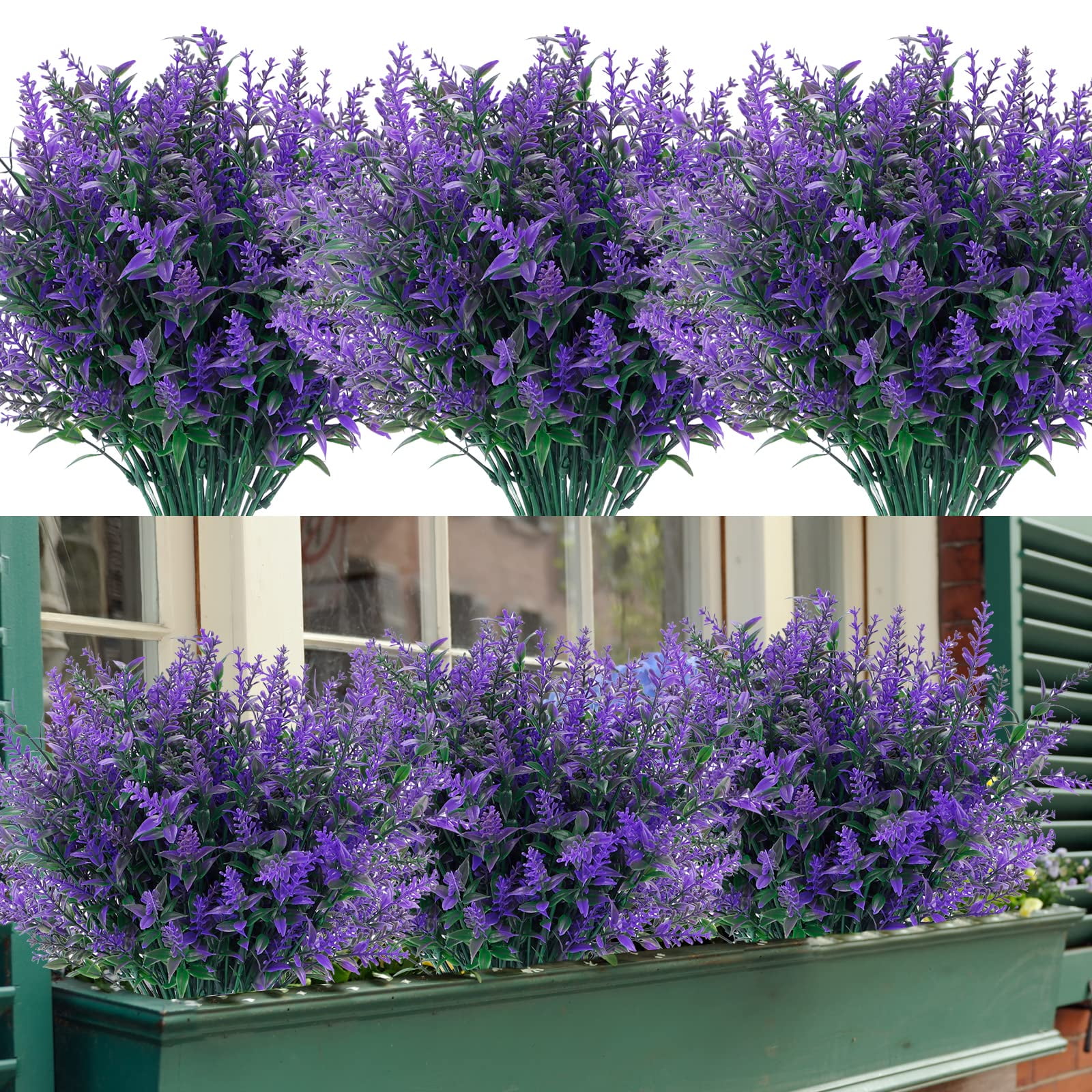 8 Bundles Artificial Lavender Flowers No Fade UV Resistant Fake Plastic ...