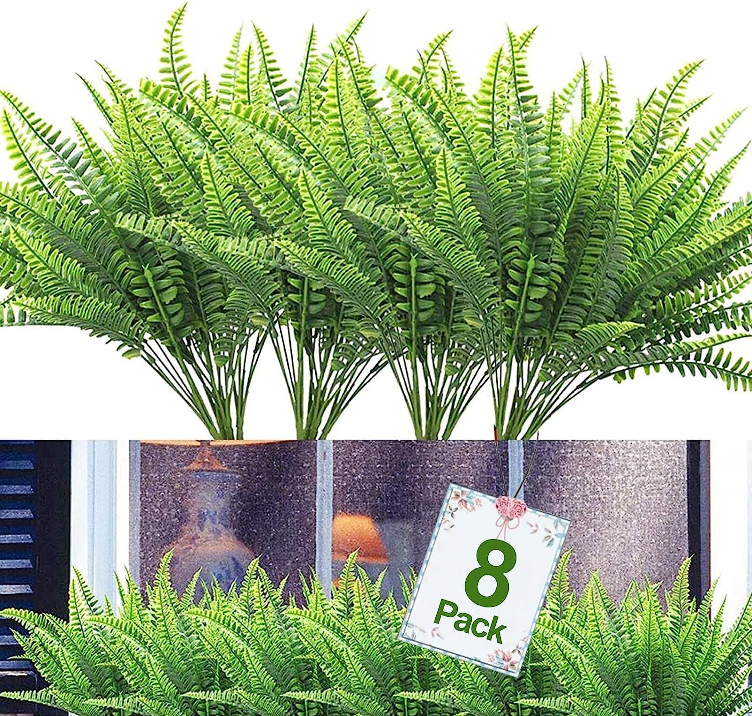 8 Bundles Artificial Plants Fake Boston Fern Plastic Fake Ferns Faux ...