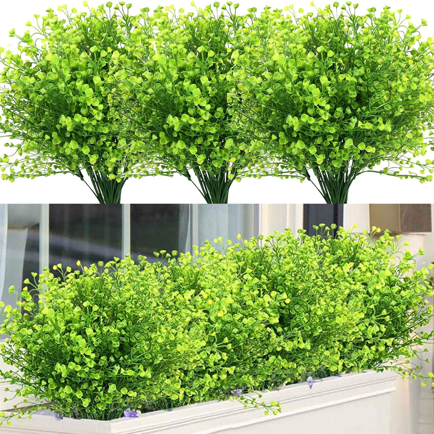 8 Bundles Artificial Shrubs Bushes, Fake Outdoor UV Resistant Plants ...