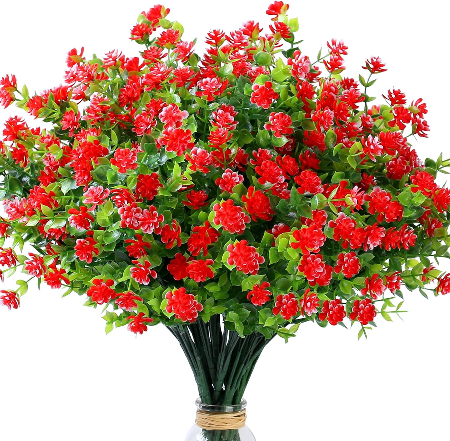 8 Bundles Red Artificial Flowers Outdoor Fake Flower Plastic UV ...
