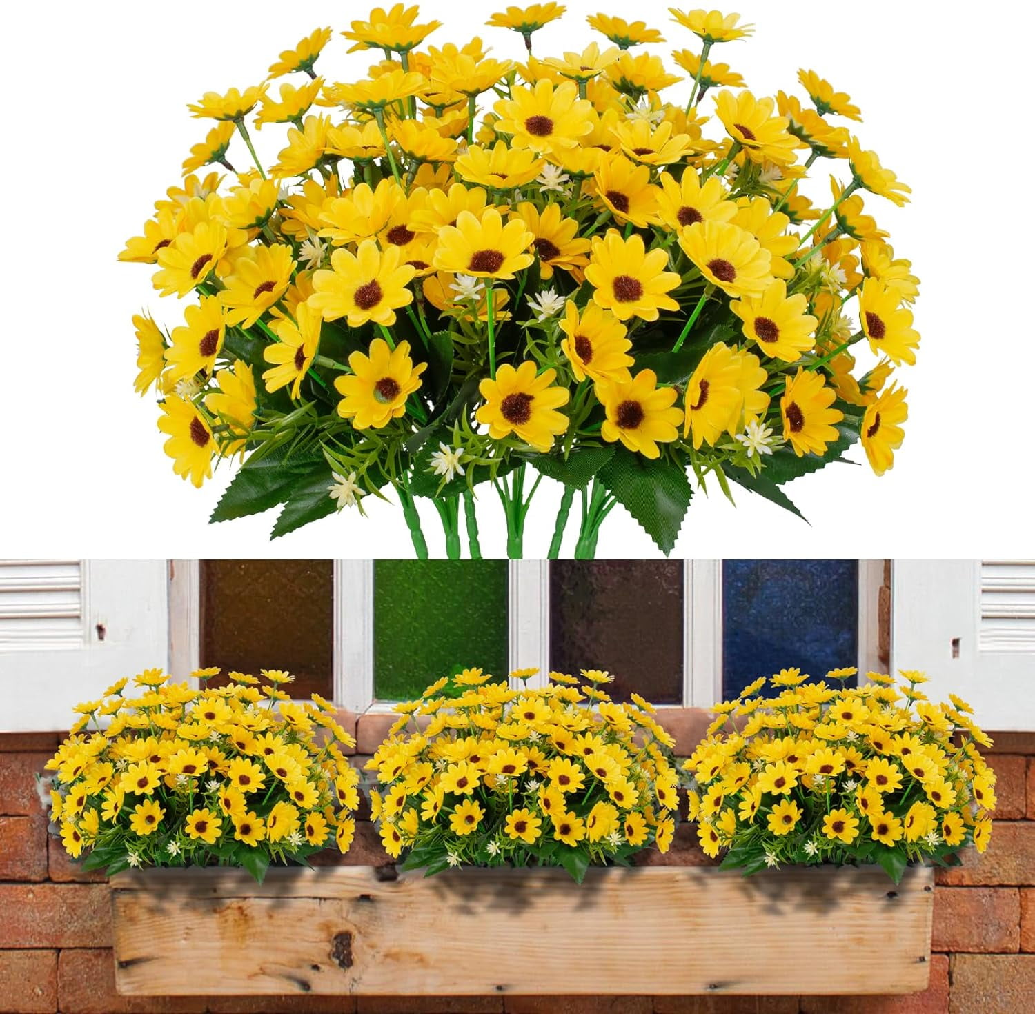 8 Bundles Sunflowers Artificial Flowers Fake Mums Flowers Outdoor UV ...