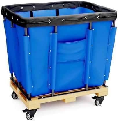 8 Bushel Commercial Laundry Cart with Wheels, 283L Blue Vinyl Basket ...