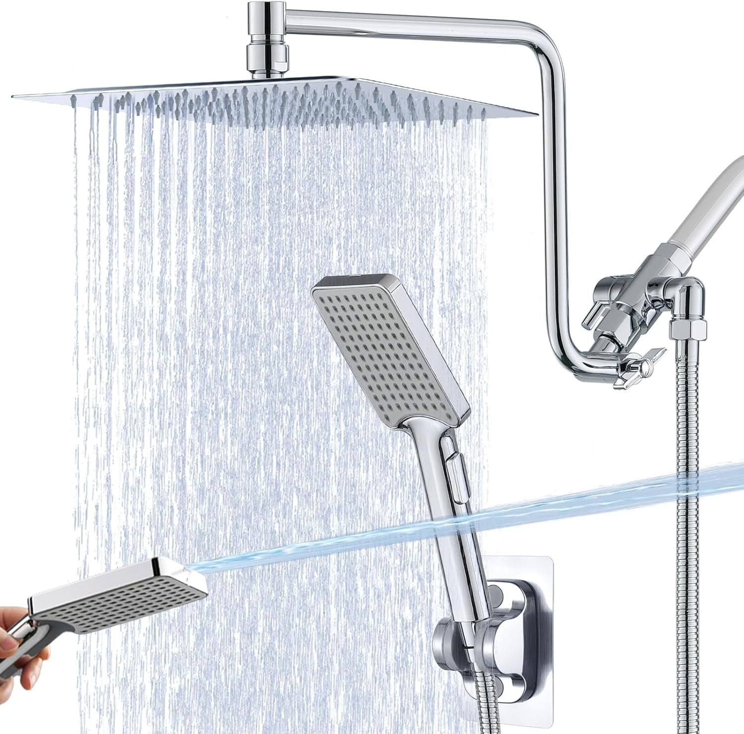 8" For California Rainfall Shower Head with Handheld Combo, Upgrade 12" Extension Arm Height ...