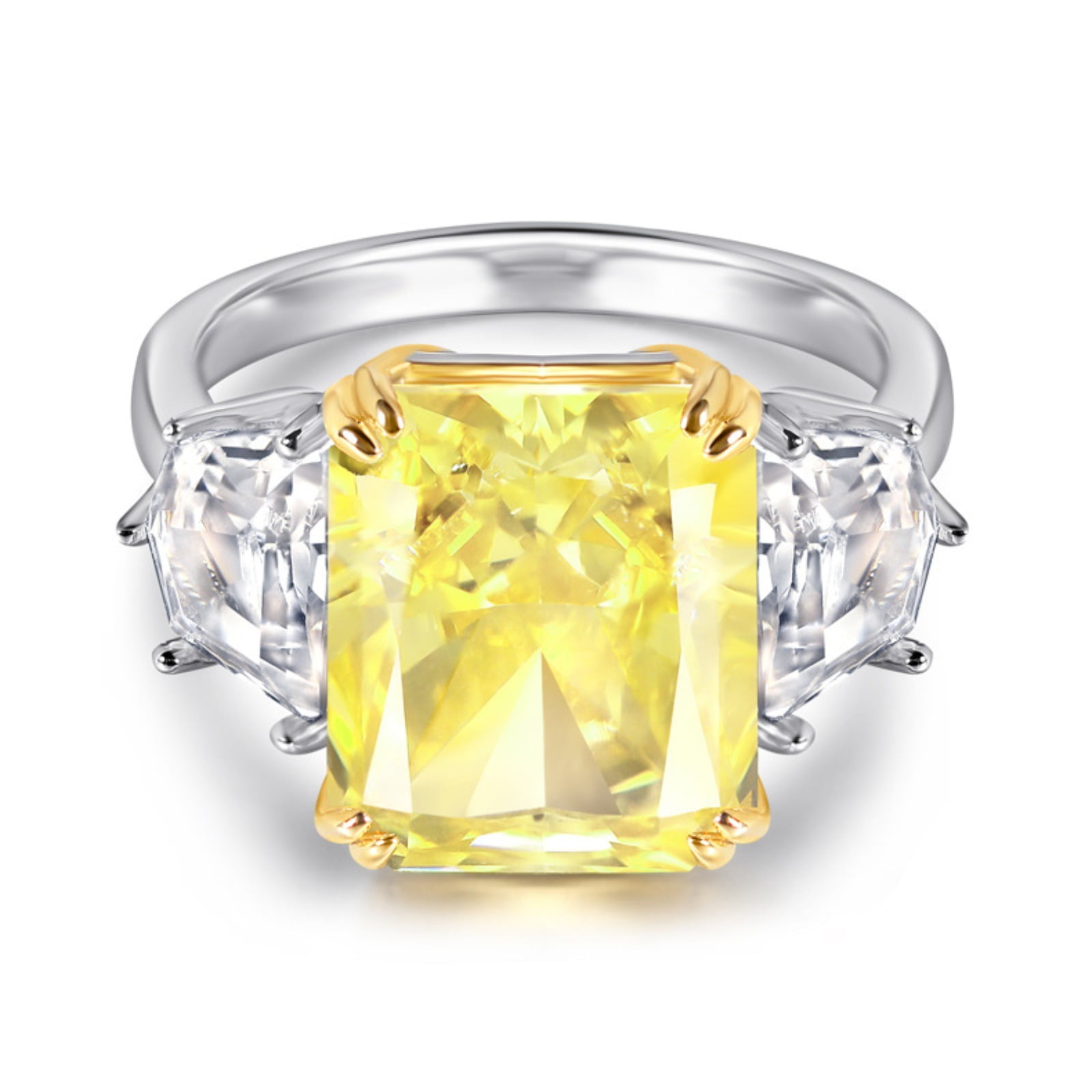 8 Carat 3 Stone Engagement Ring Yellow Radiant Cut CZ Simulated Big ...