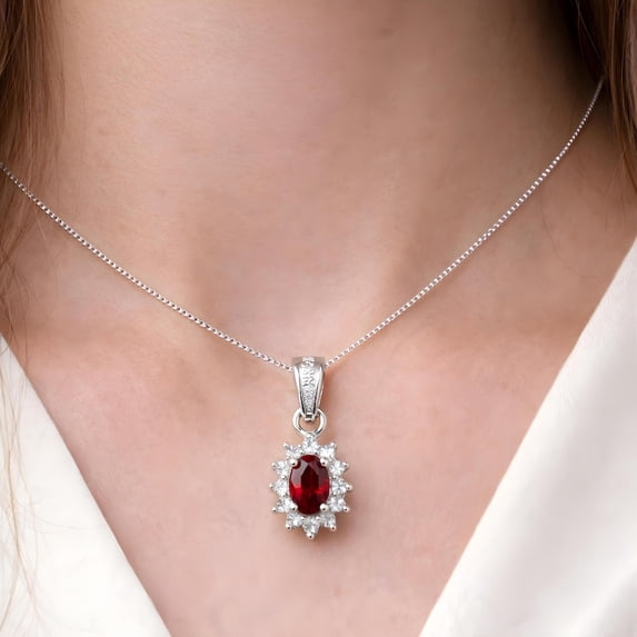 8 Carat 925 Sterling Silver Oval Cut Red Garnet Pendant Necklace for ...