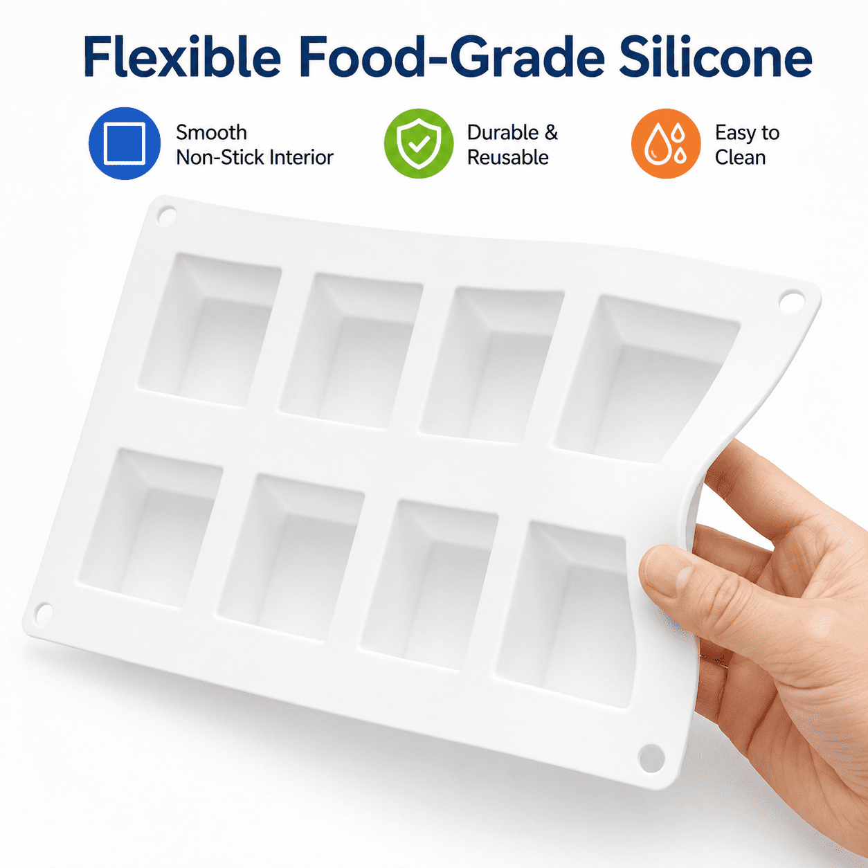 8-Cavity Cube Silicone Mold for Baking, 3D Square Silicone Mold for ...