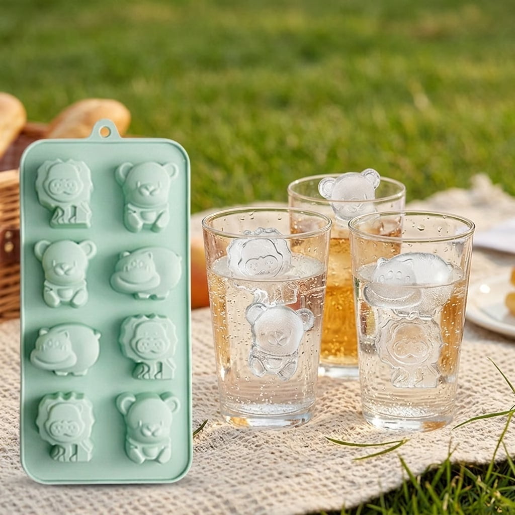 8-Cavity Cute Lion Bear Hippo Silicone Mold - Reusable Easy Release Ice ...