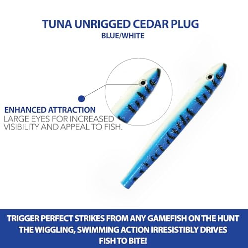 8" Cedar Plug Tuna Fishing Lures, 6 Pcs Blue/White Unrigged, for ...