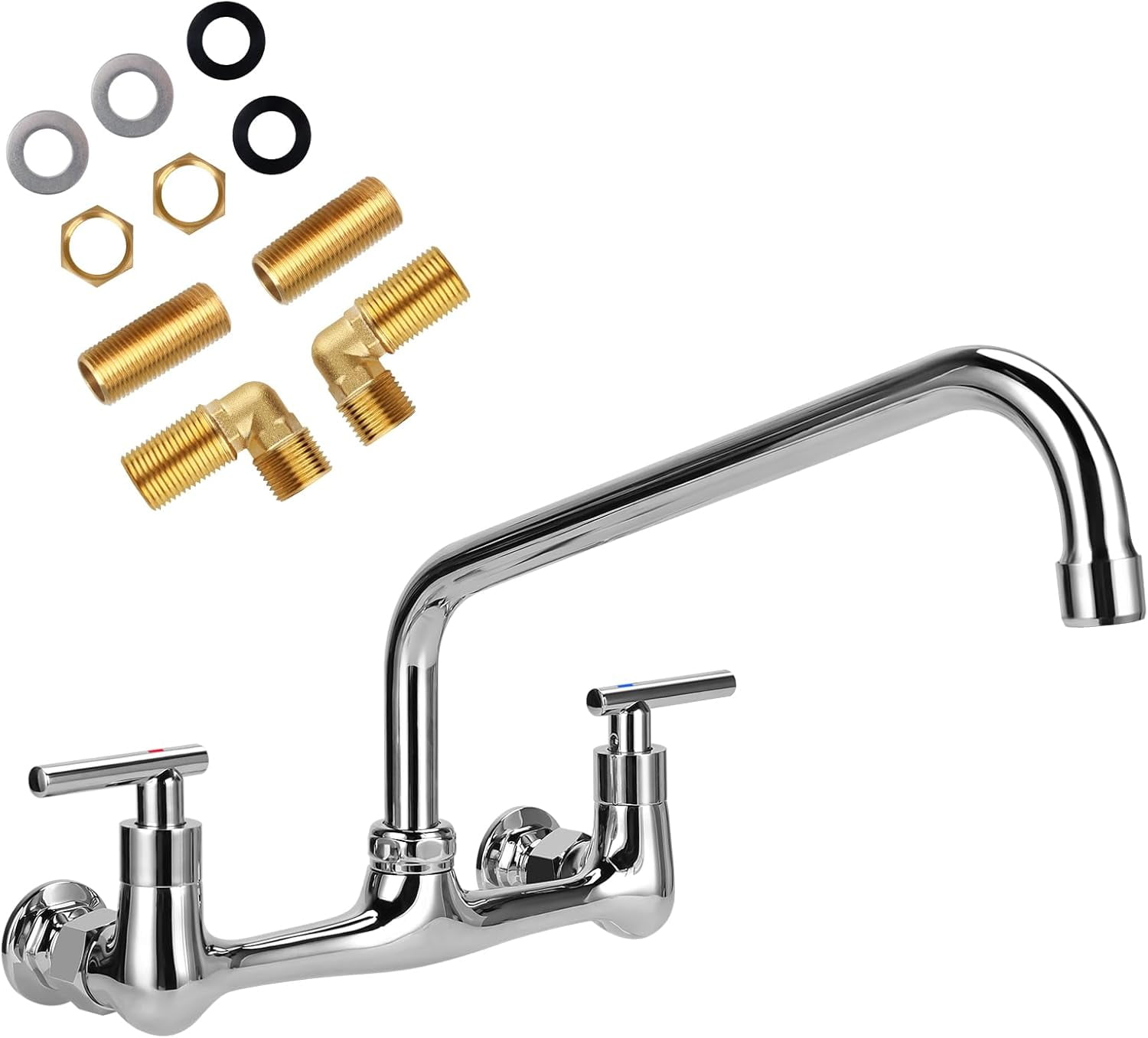 8" Center Commercial Kitchen Faucet with 12" Swivel Spout, 2 Handles ...