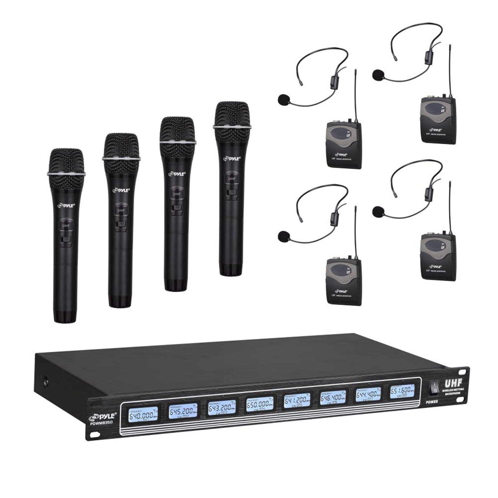 8-Ch. Wireless Microphone System, UHF Microphone Receiver Kit with (4 ...