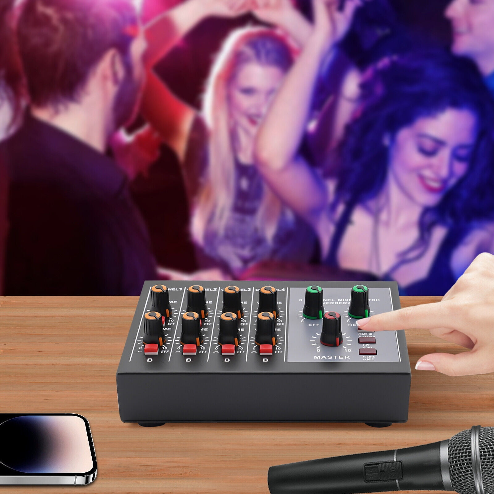 8-Channel Audio Mixer with Independent Volume and Reverb Control, Low Noise Microphone Preamp ...