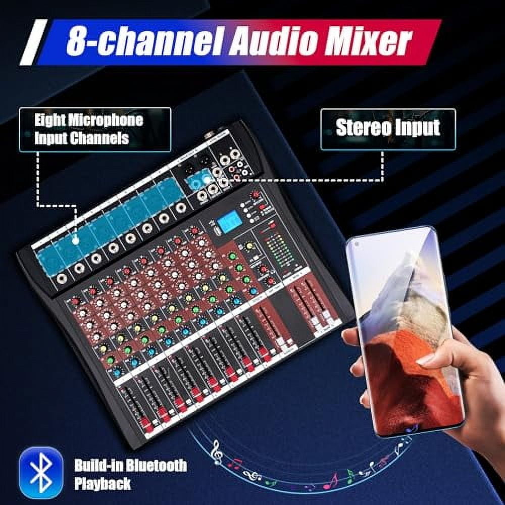 8 Channel Audio Mixer, Professional Audio Mixer Sound Board Console ...