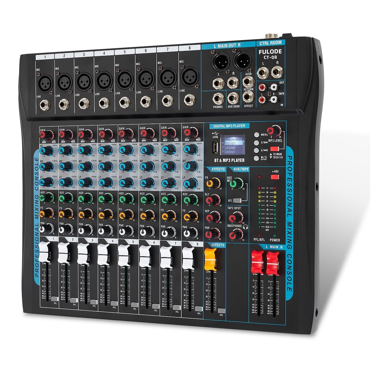 8 Channel Audio Mixer Sound Board Mixer 16 DSP Effect Audio Interfacer ...