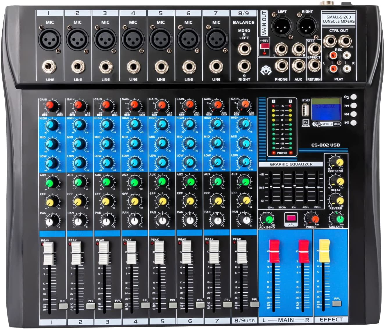 8-Channel Bluetooth Audio Mixer, Portable Audio Digital USB DJ Sound Console Board for Studio ...