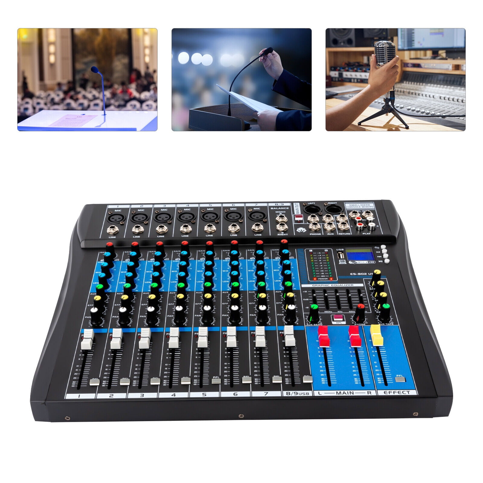 8 Channel Bluetooth Live Sound Card Studio Audio Mixer Mixing Console ...